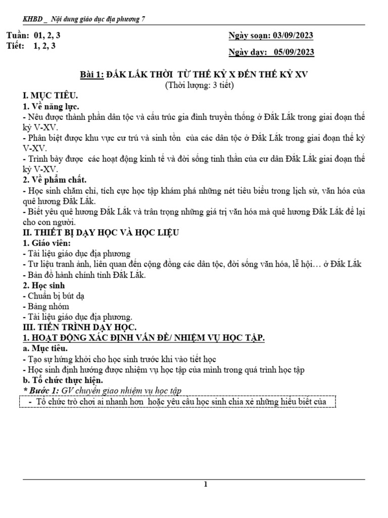 KHBD - GDDP 7 - Tuan 1,2,3 | PDF