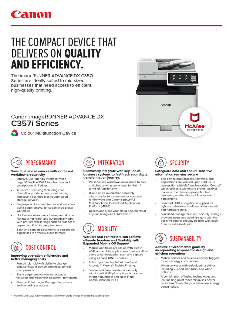 Canon C357i Datasheet | PDF | Image Scanner | Computer Network
