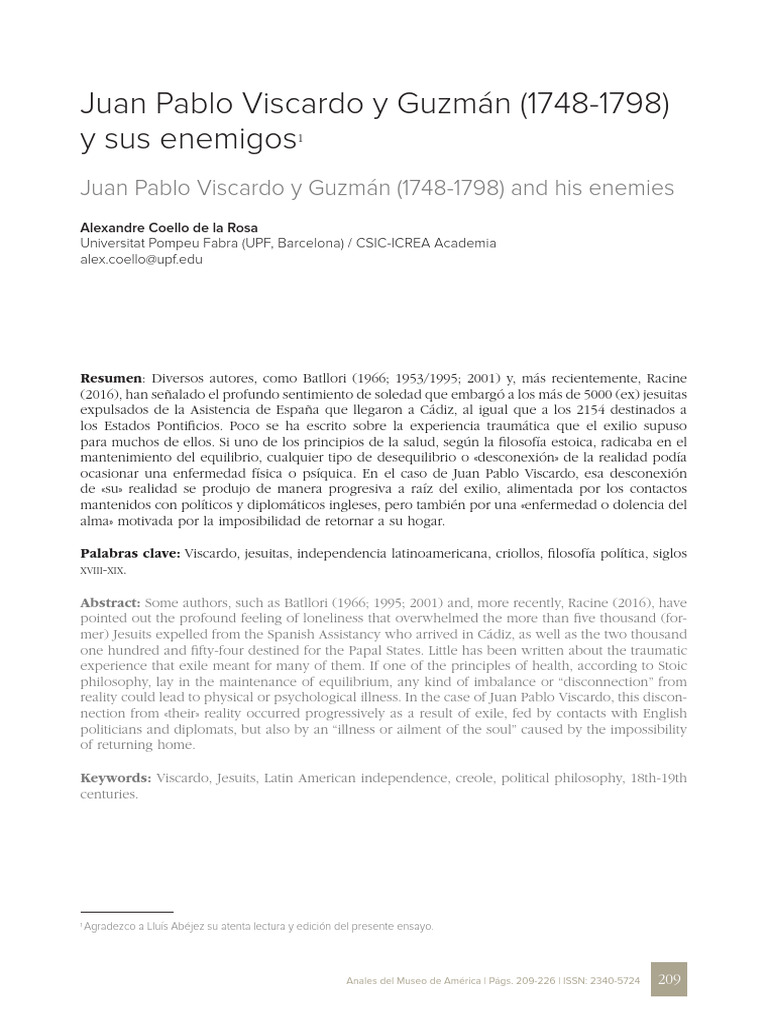 Coello, Juan Pablo Viscardo y GuzmÃ¡n (1748-1798) y sus enemigos | PDF | Imperio español | España