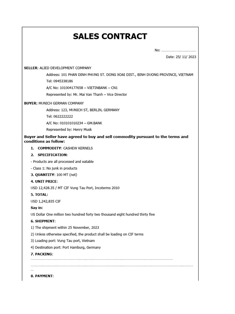 Form - Sales Contract | PDF | Business | Private Law
