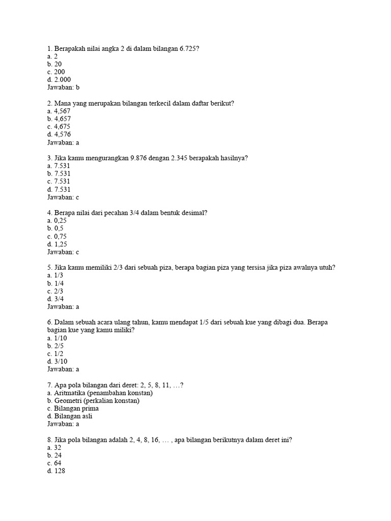 Contoh Soal Matematika Kelas 4SD Semester 1 | PDF | Metode & Bahan Ajar