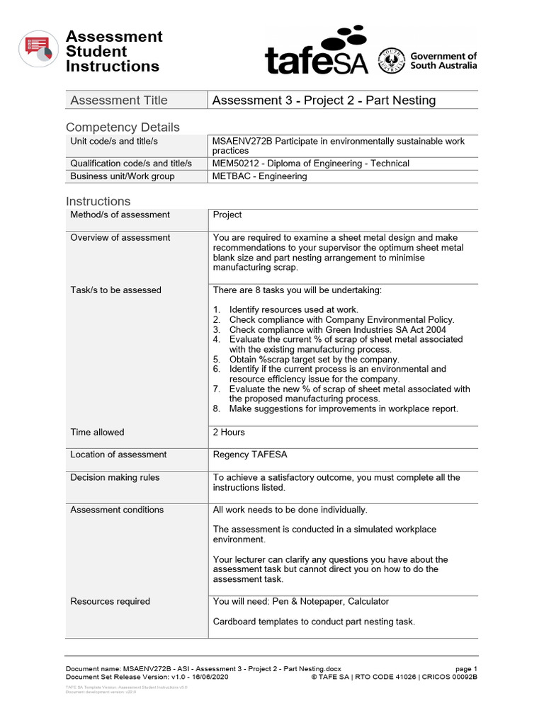 MSAENV272B - ASI - Assessment 3 - Project 2 - Part Nesting | PDF ...