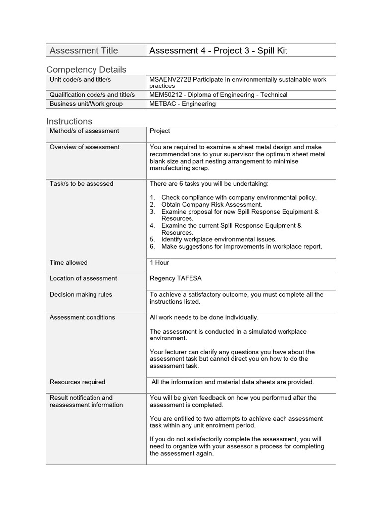 MSAENV272B - ASI - Assessment 4 - Project 3 - Spill Kit | PDF | Risk ...