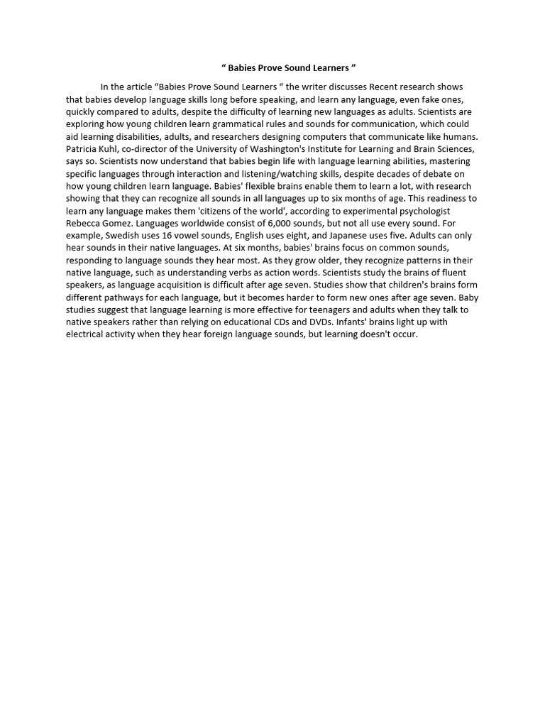 Babies Prove Sound Learners | PDF