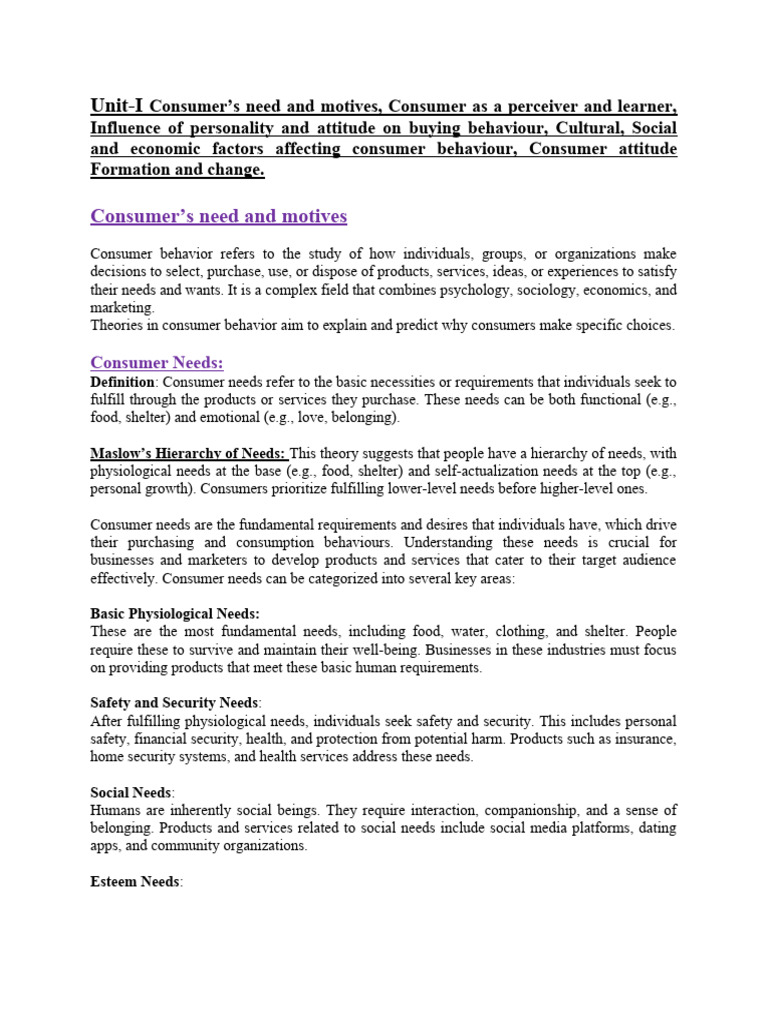 CB (Unit - 1) | PDF | Consumer Behaviour | Attitude (Psychology)