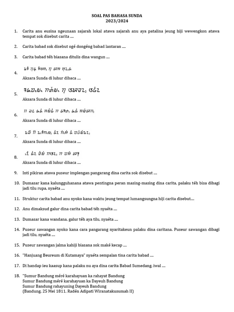Kisi-Kisi Pas Bahasa Sunda | PDF
