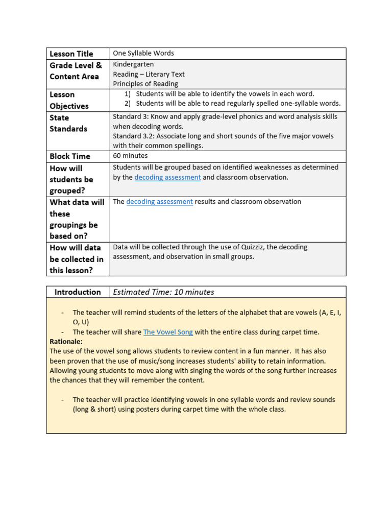 Khuggins BL Lesson Plan Template | PDF | Phonics | Pedagogy