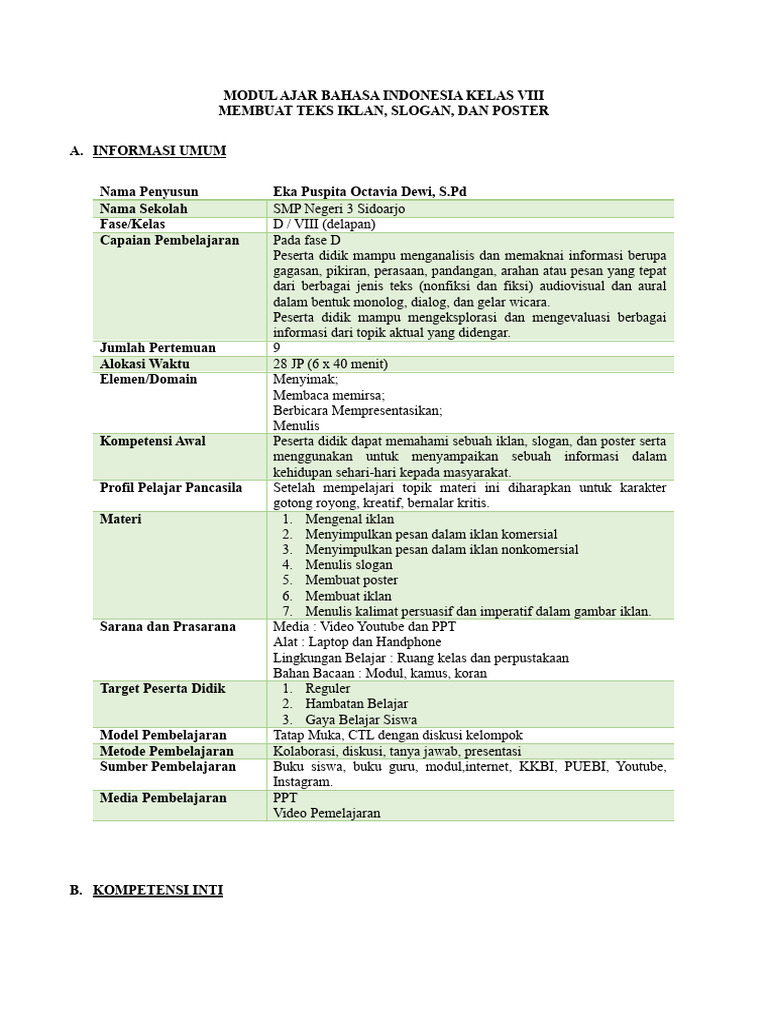 Modul Ajar Teks Iklan, Slogan, Dan Poster | PDF | Karier & Perkembangan | Seni