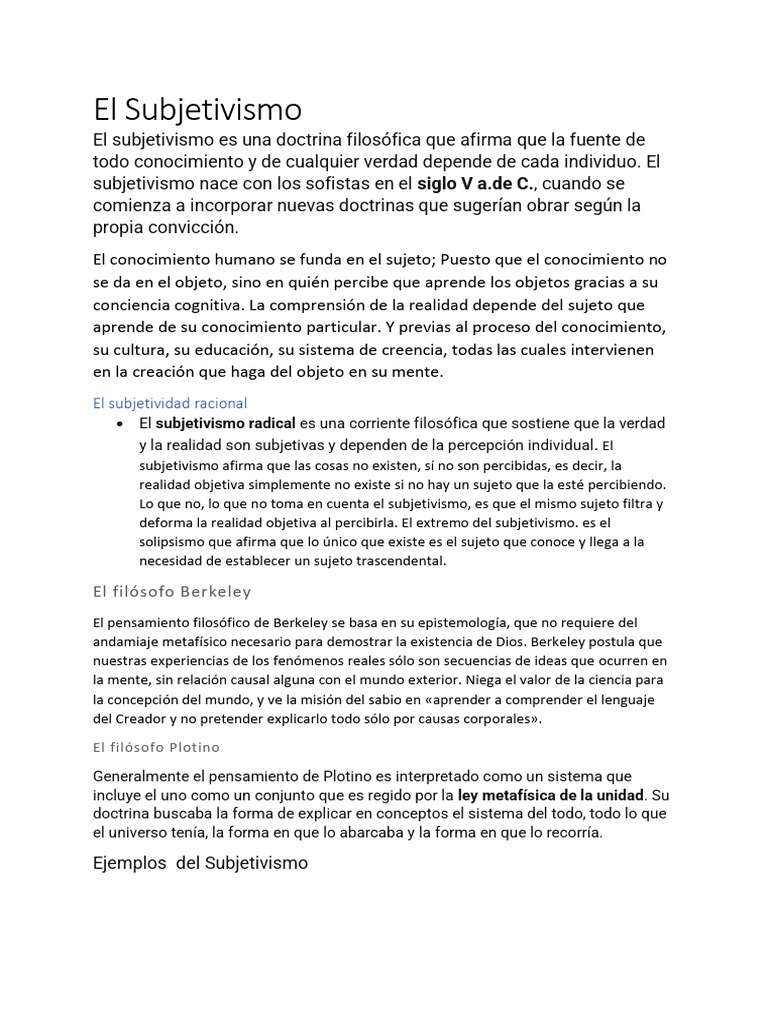 El Subjetivismo | PDF | Conocimiento | Realidad