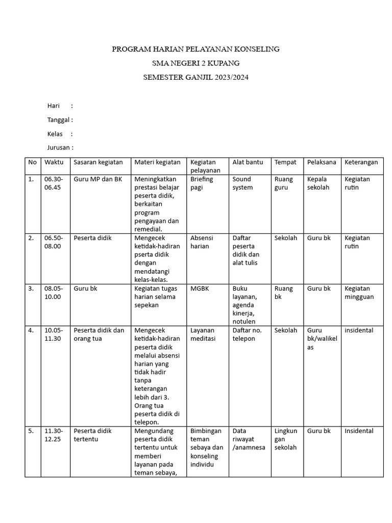 Program Harian BK | PDF