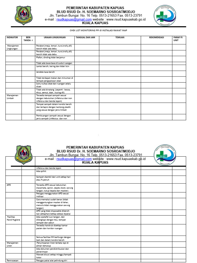 Checklist Monitoring PPI Rawat Inap | PDF