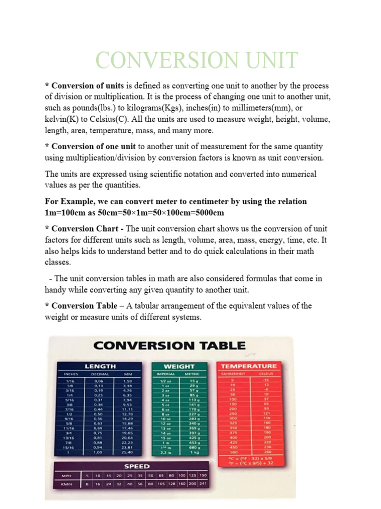Conversion Unit | PDF | Teaching Methods & Materials | Science ...