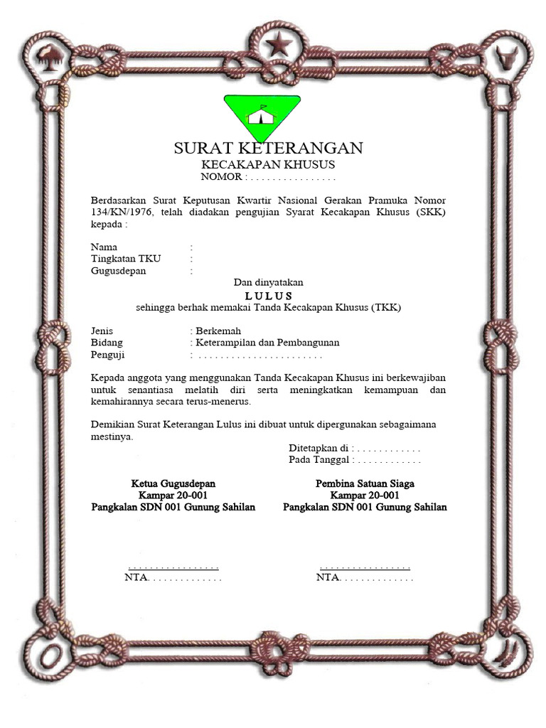 Surat Keterangan Lulus TKK Siaga | PDF