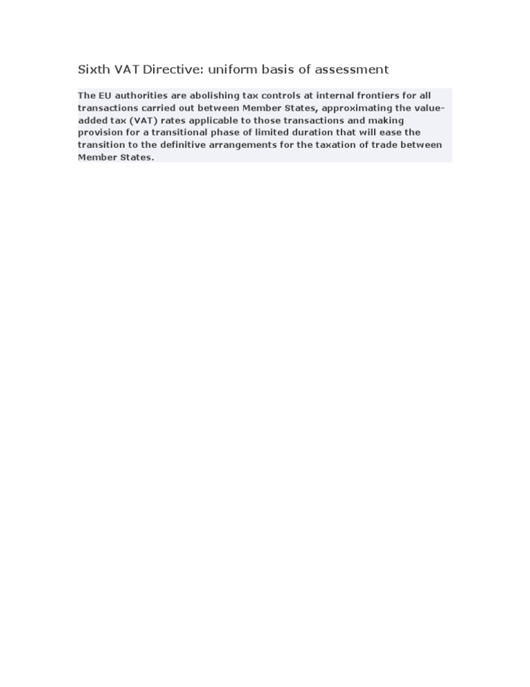 Sixth VAT Directive Overview | PDF