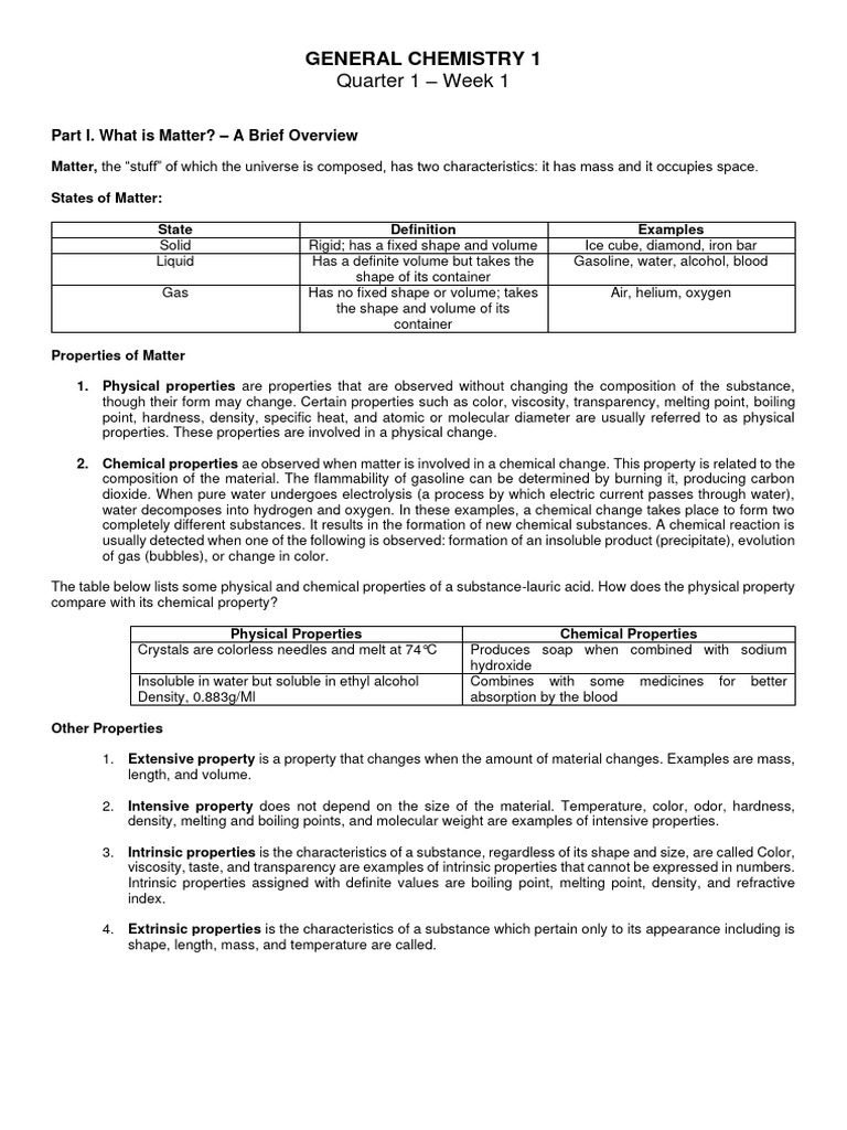 Gen-Chem-1 Handout Q1 Week1 | PDF | Mixture | Chemical Substances