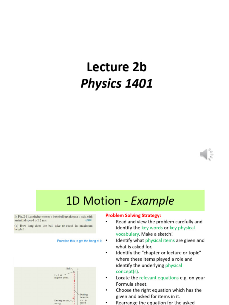 Microsoft PowerPoint - Physics 1401 Lecture 2b | PDF | Acceleration | Equations