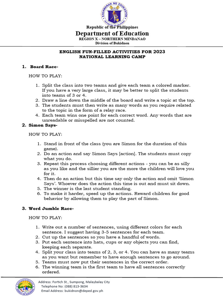 Fun English Activities for Students | PDF | Flashcard | Vocabulary