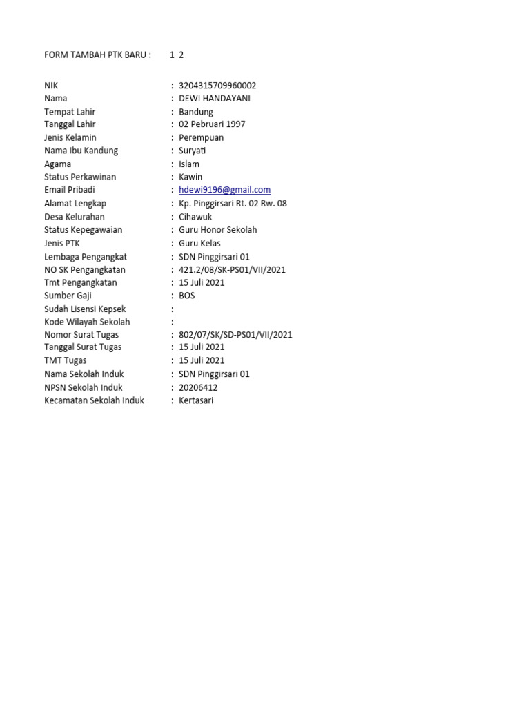 A.format PTK Baru (Master) SDN Pinggirsari 01 | PDF