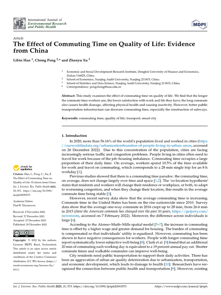 2023 The Effect of Commuting Time On Quality of Life Evidence From ...