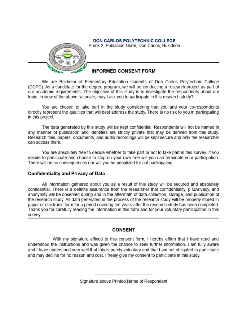 Informed Consent Form Respondents | PDF | Informed Consent | Information