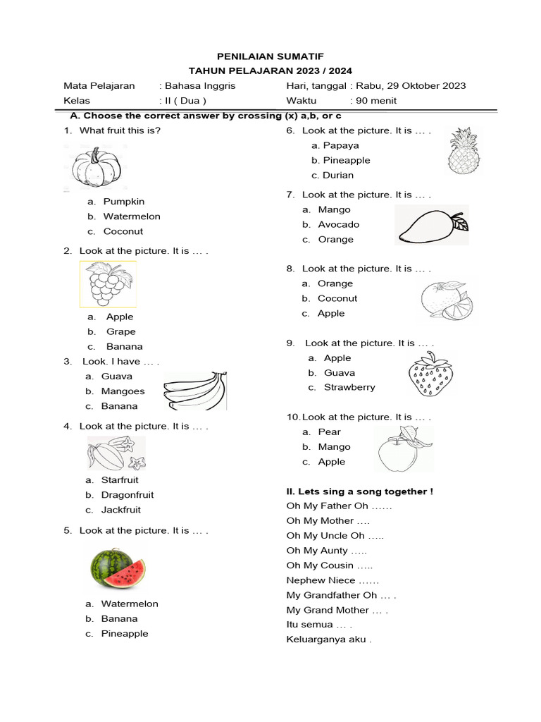 Soal Sumatif Bahasa Inggris KLS 2 | Download Free PDF | Tropics ...