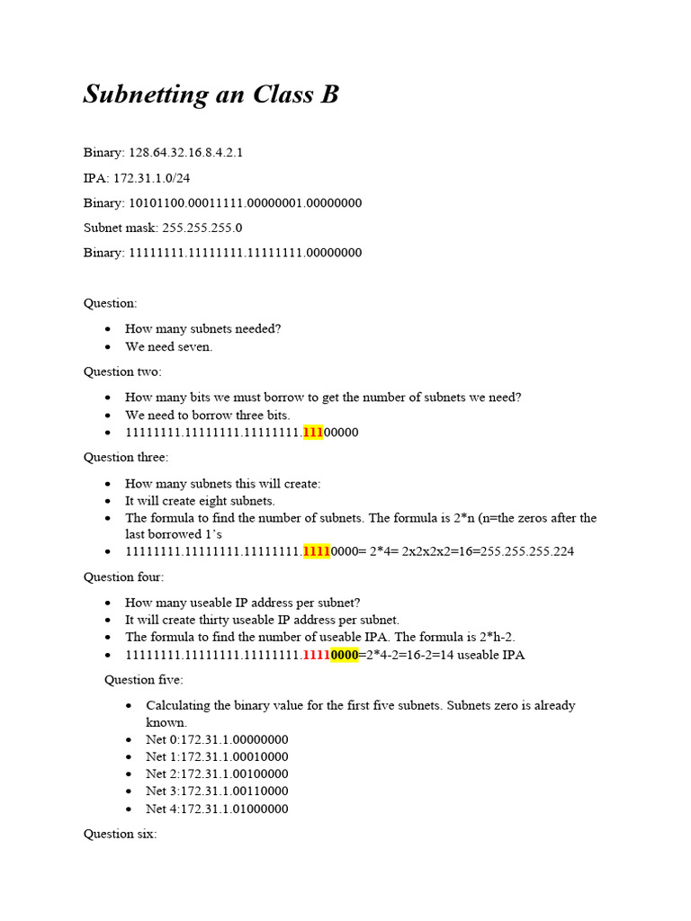 Subnetting An Class B | PDF | Network Protocols | Arithmetic