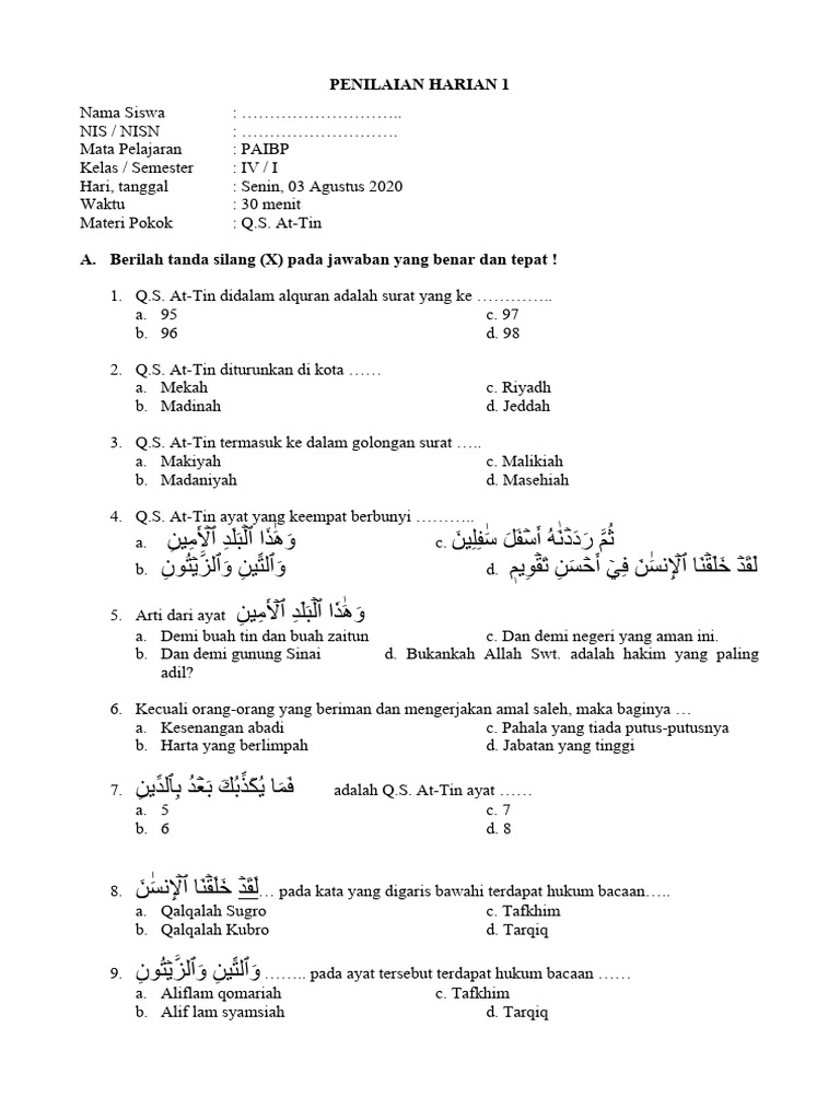 Penilaian Harian PAI - 5 FKKG PAKISJAYA | PDF