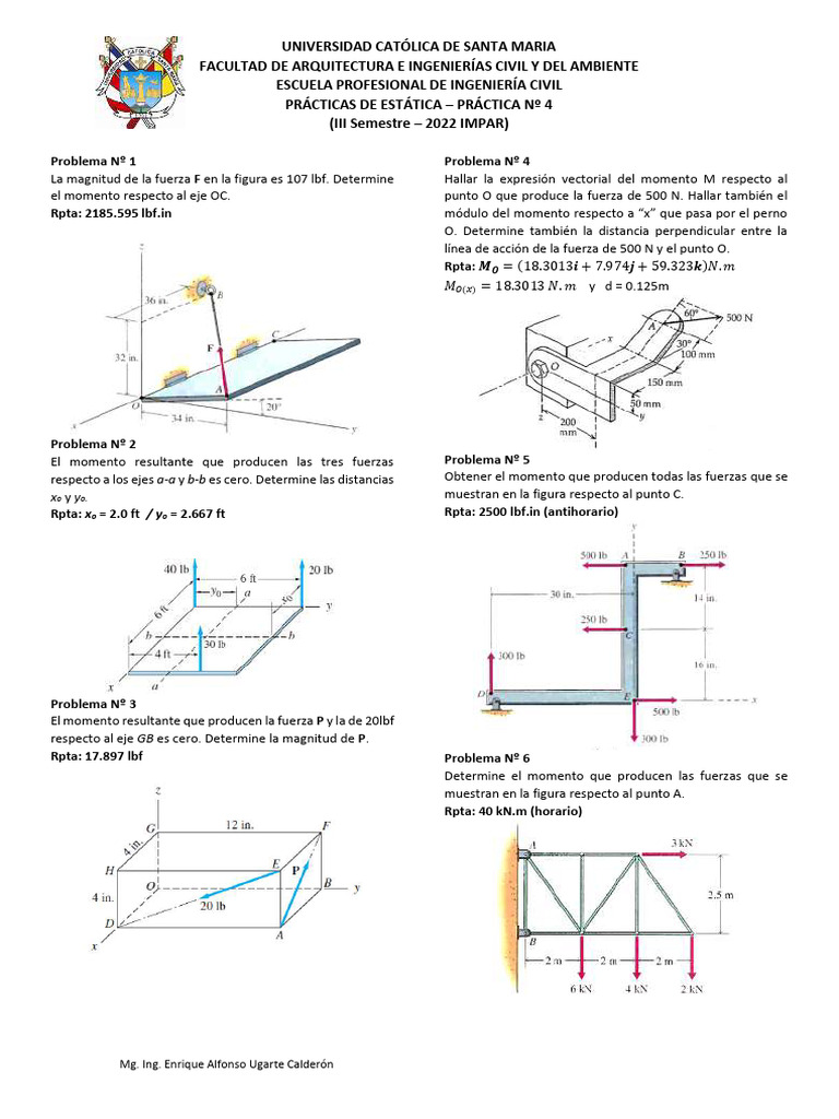 2022 Practica #4 - Momento Respecto A Un Eje y Pares de Fuerzas | Descargar gratis PDF ...