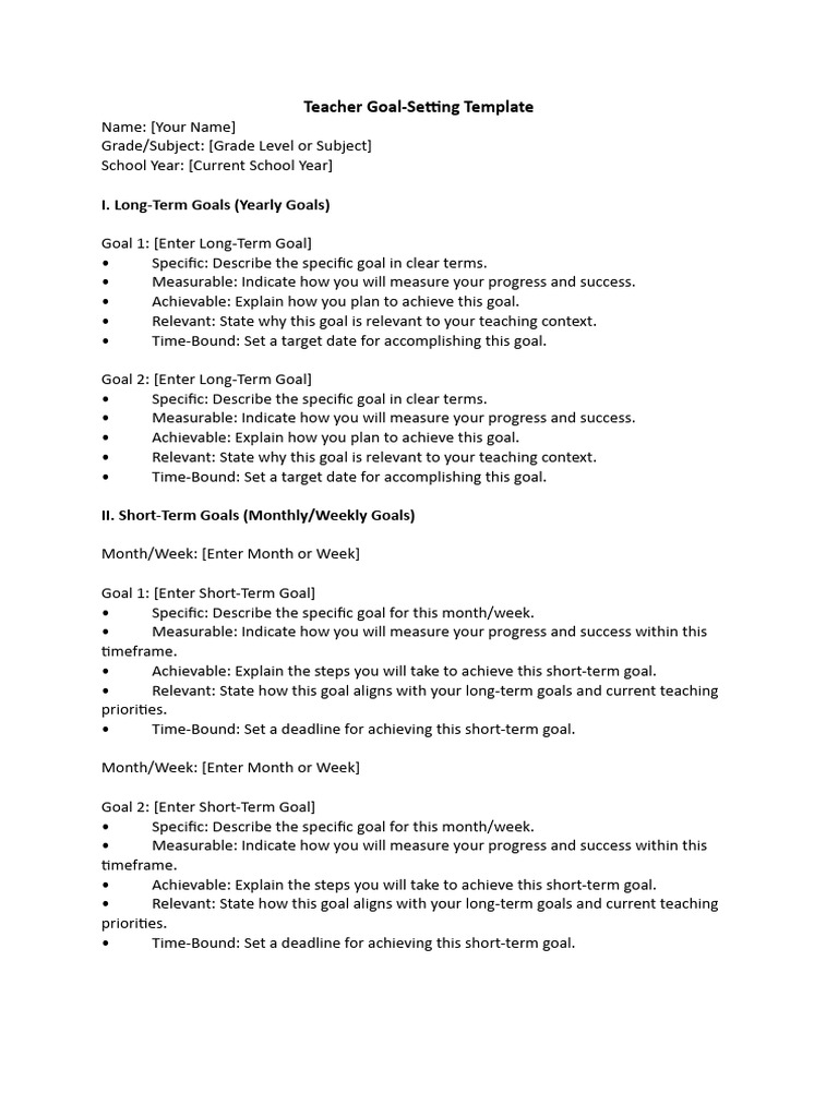 Teacher Goal-Setting Template | PDF | Goal | Goal Setting