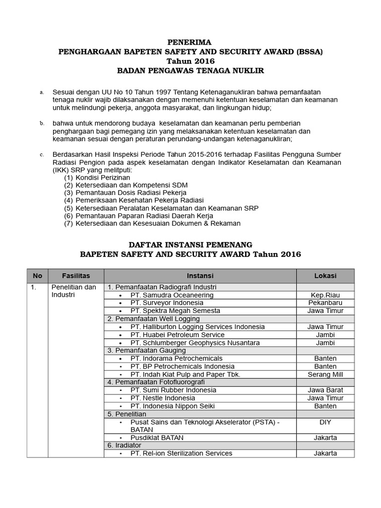 Penerima Penghargaan BSSA Tahun 2016 Rev2 | PDF | Sains & Matematika