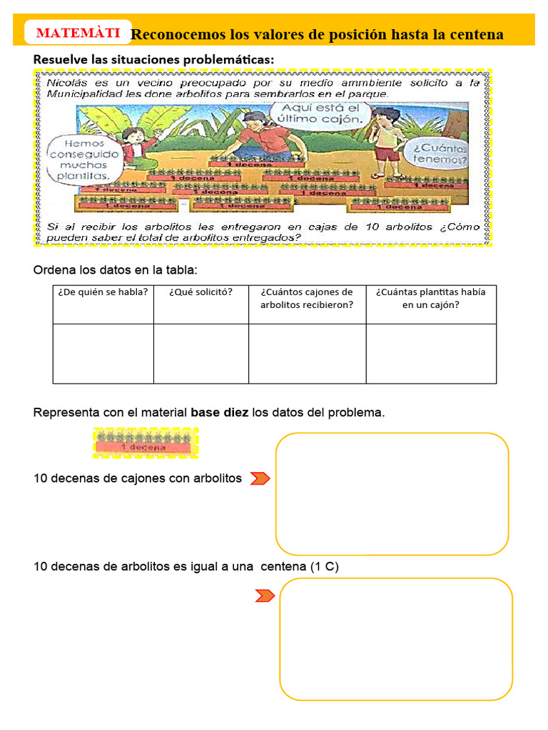 D2 A1 FICHA MAT. Reconocemos Los Valores de Posición Hasta La Centena | PDF
