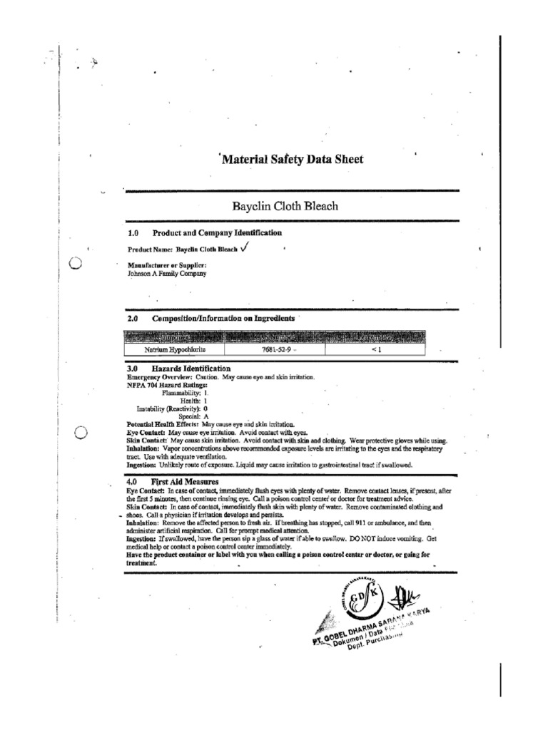 MSDS Bayclean | PDF