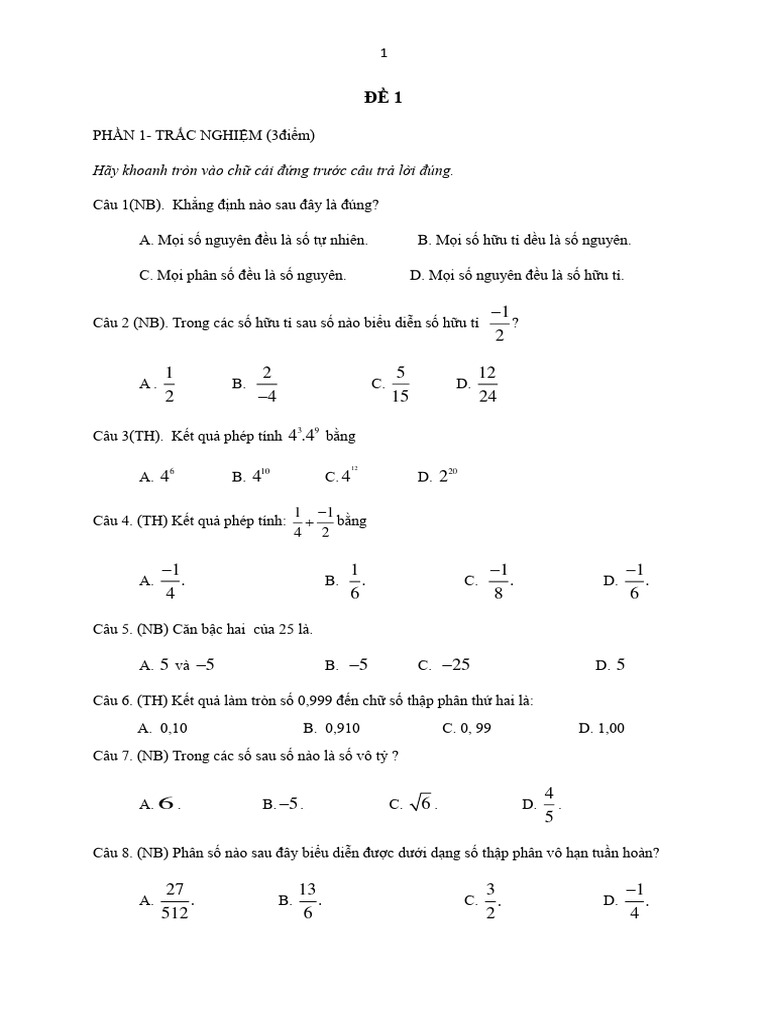 9 đề toán 7 gk1 | PDF
