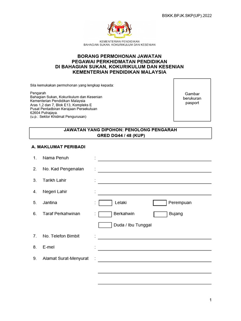 Lampiran B - Borang Permohonan Jawatan | PDF