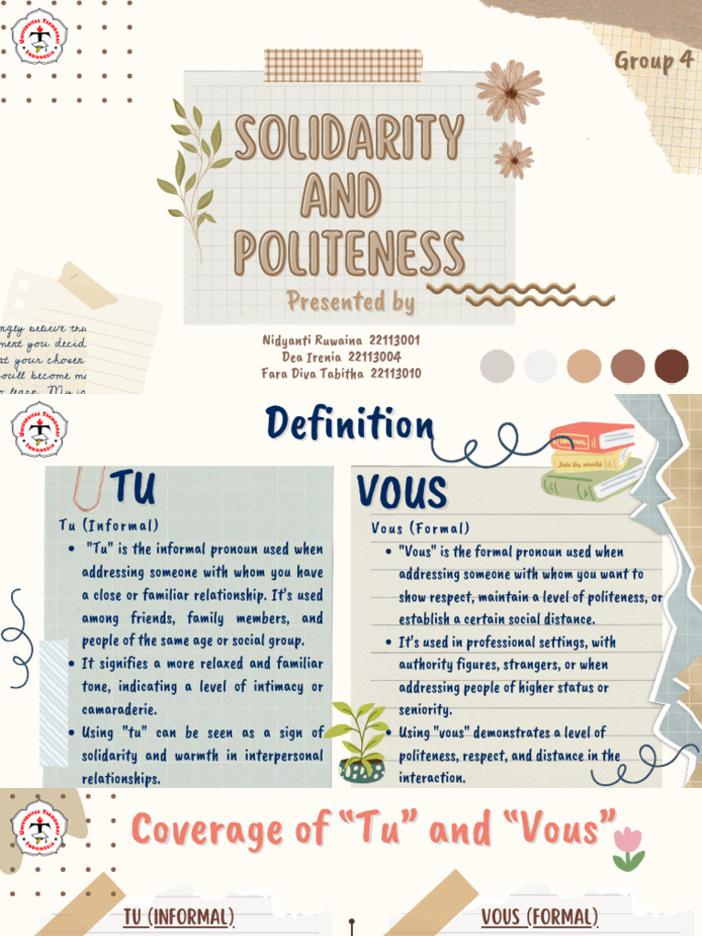 Group 4 - Solidarity and Politeness | PDF | Communication | Etiquette