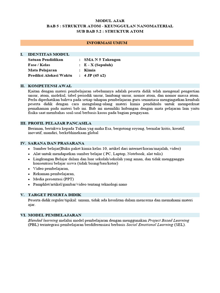 Sub Bab 5.2 - Struktur Atom | PDF