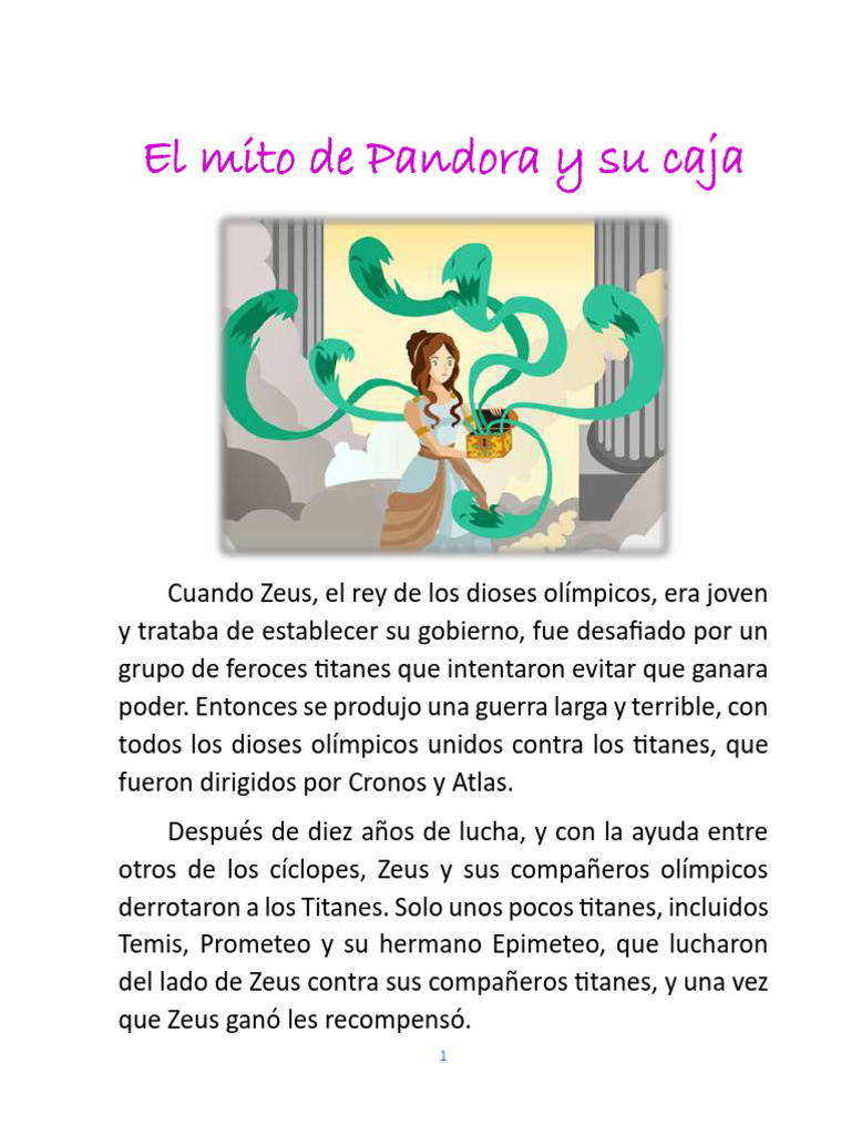 El Mito de Pandora y Su Caja | PDF | Prometeo | Zeus