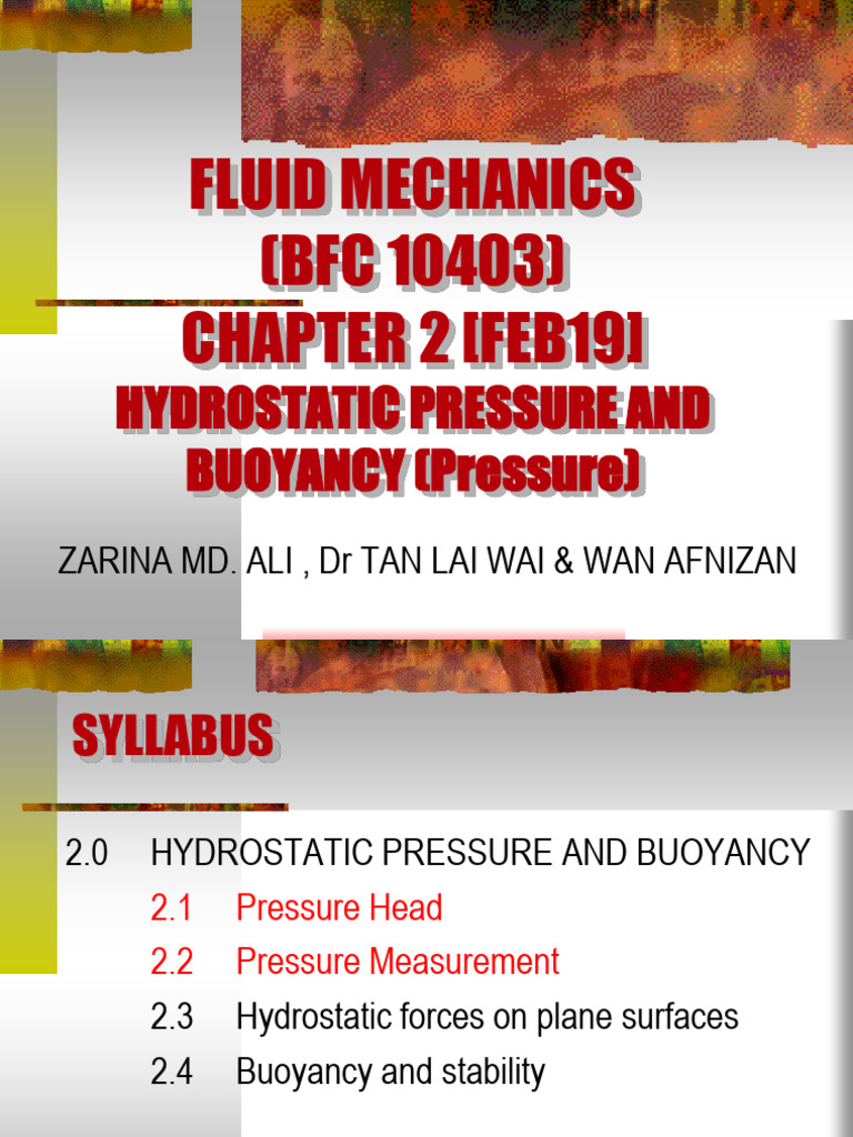 Chapter 2.1 - Hydrostatic Pressure and Buoyancy | PDF | Pressure | Pressure Measurement