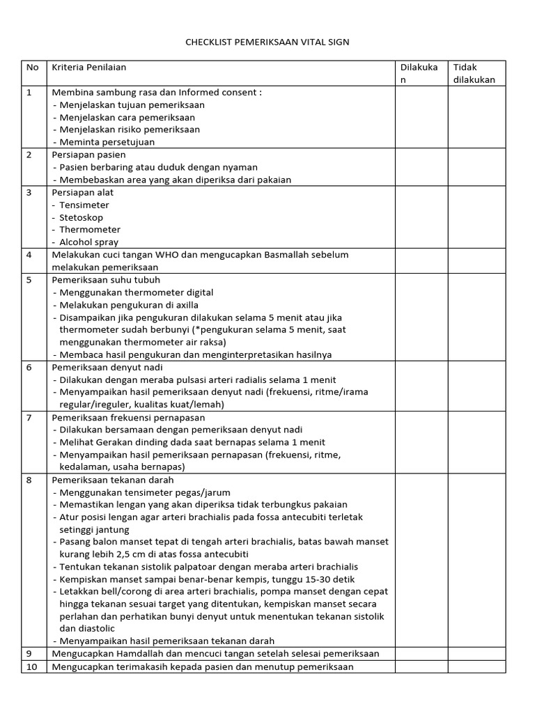 Checklist Pemeriksaan Vital Sign | PDF