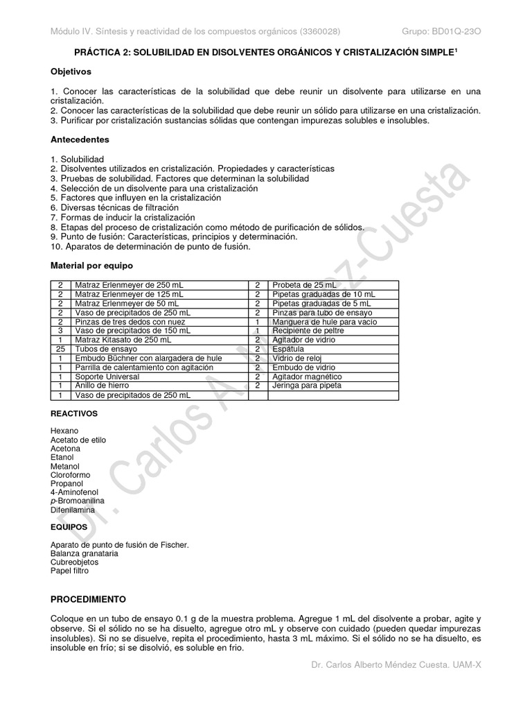 Práctica - 2 (3) Critstalizacion | PDF | Cristalización | Solubilidad