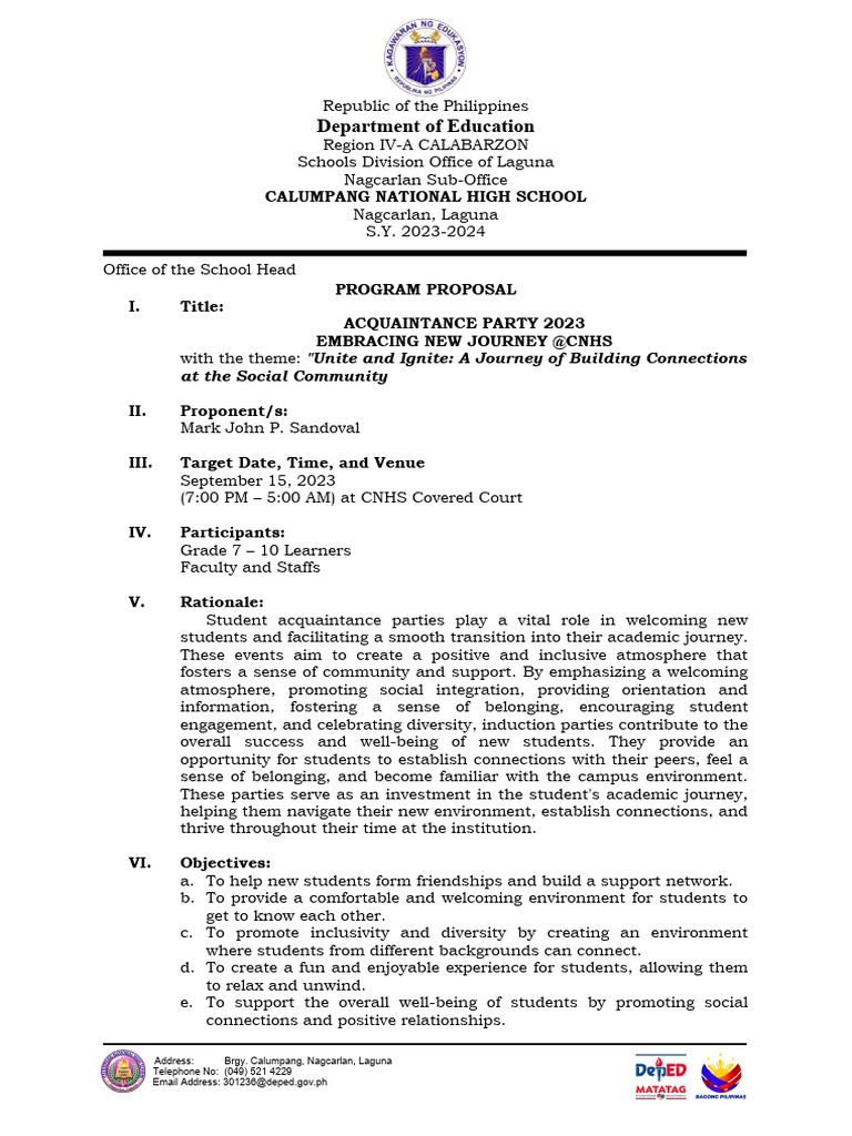 Acquaintance Party 2023 Program Details | PDF