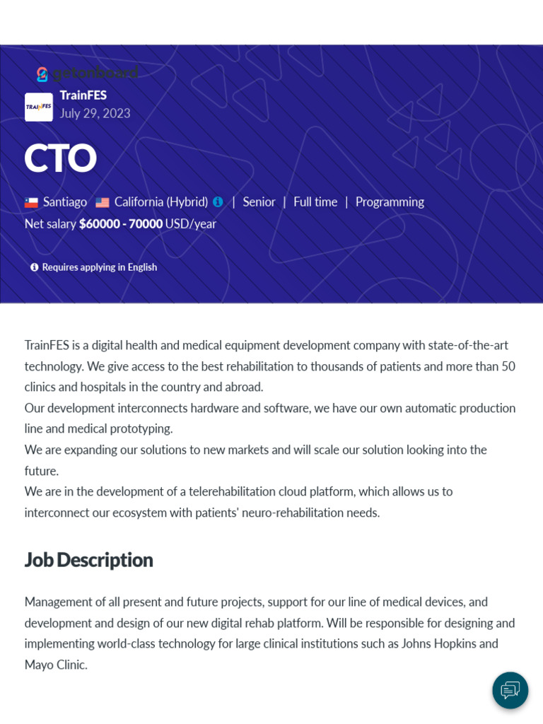 CTO at TrainFES - Chile - Get On Board | PDF | Cloud Computing | Mobile App