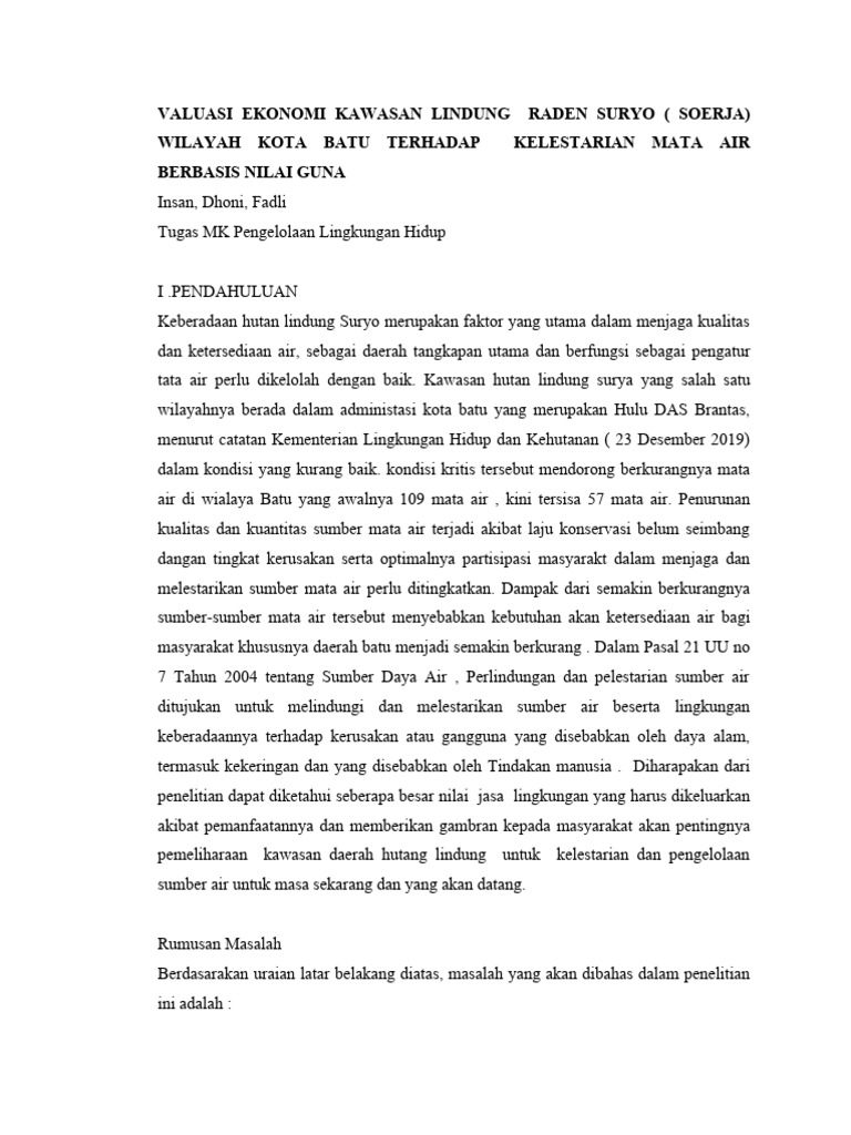 Tugas Kelompok (Valuasi Kawasan Hutan Lindung Suryo) | PDF | Ilmu Sosial | Sains & Matematika