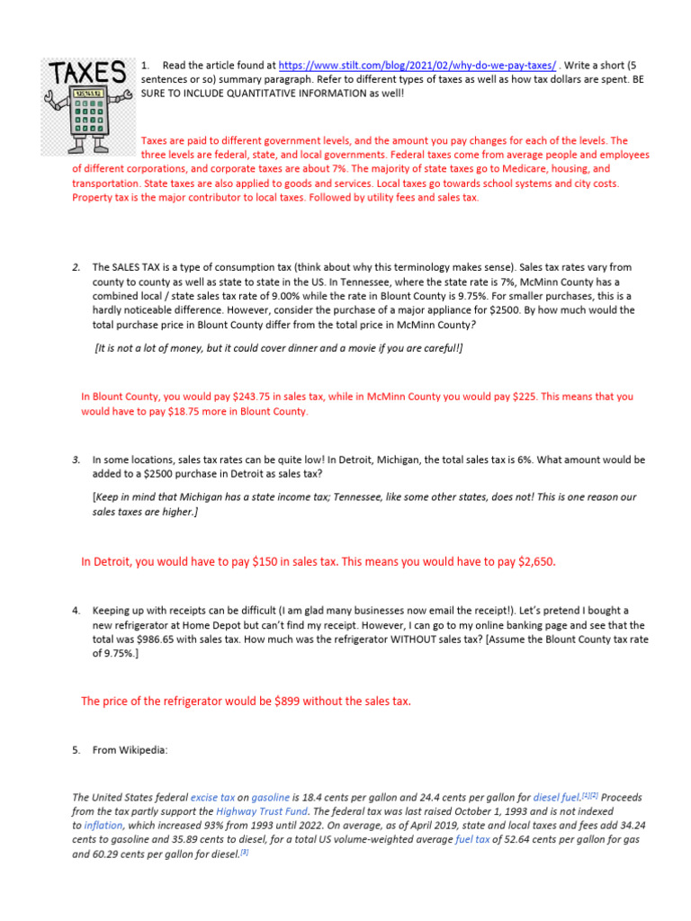 Tax Basics Worksheet | PDF | Taxes | Property Tax