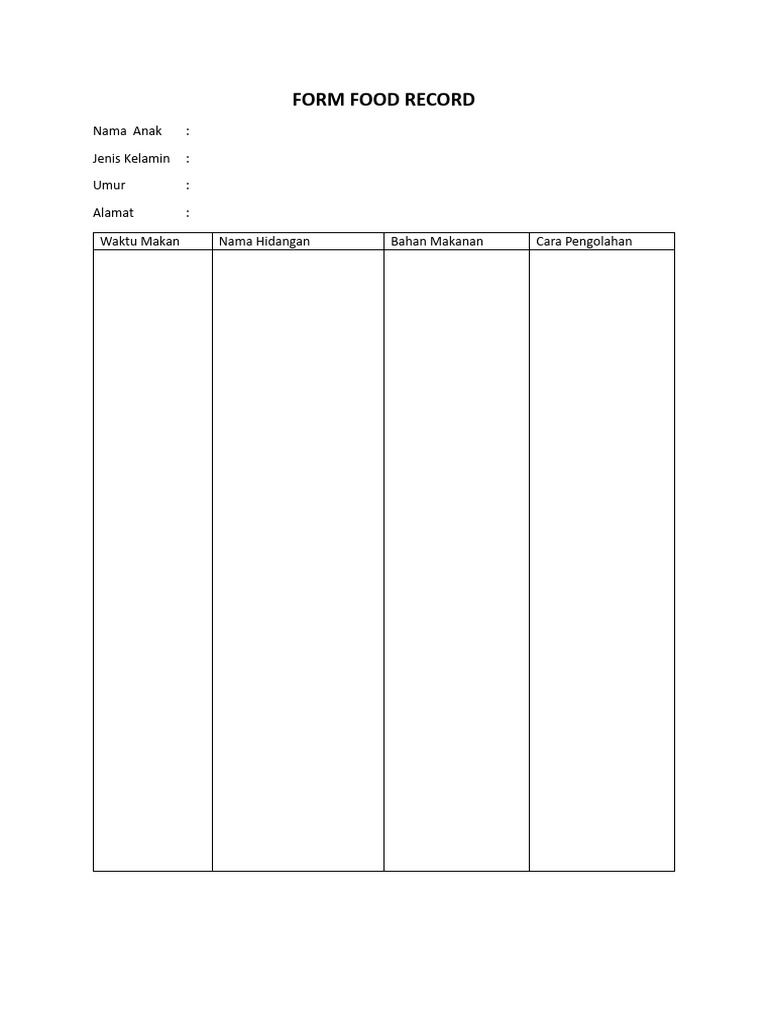 Form Food Record | PDF