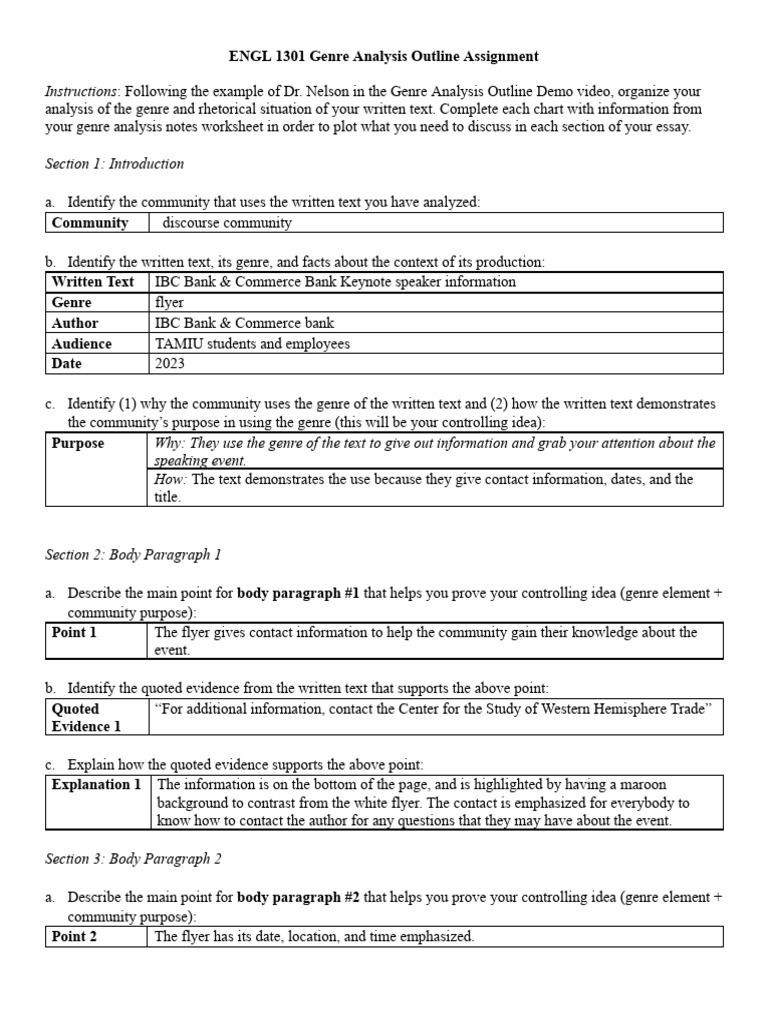 Utf-8genre Analysis Outline Worksheet | PDF | Genre | Writing