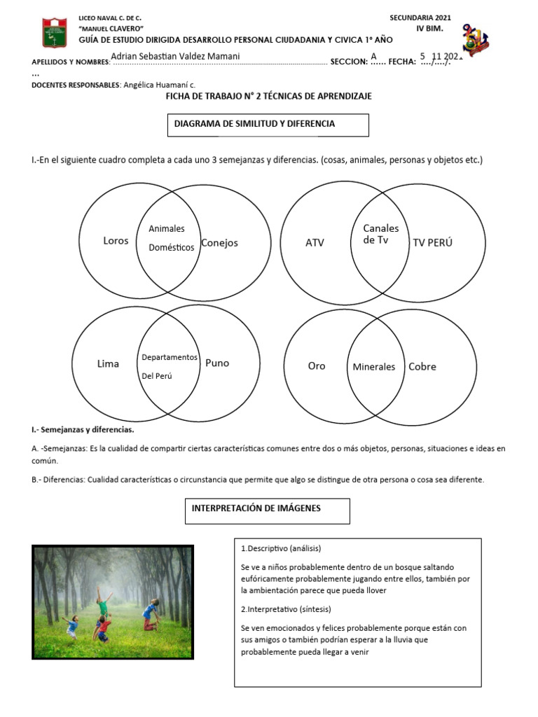 TECNICAS ESTUDIO SIMILITUD Y DIFERENCIA PRACT Nro 2 - 1° - IV Bim 2021 | PDF