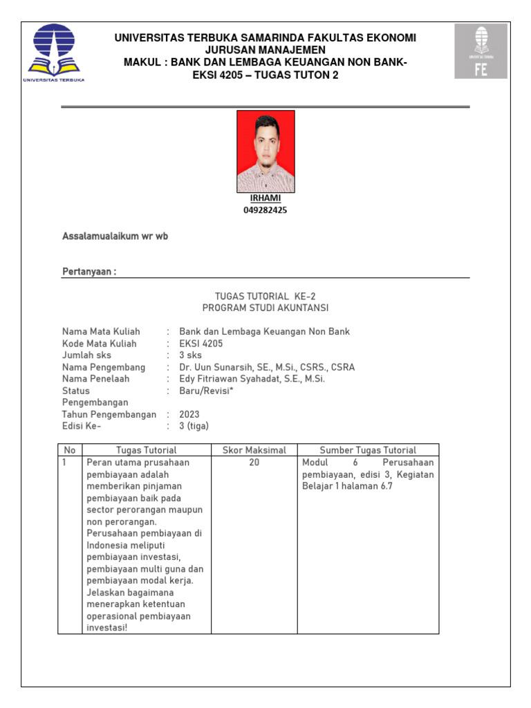 Tugas Tutorial Bank dan Lembaga Keuangan | PDF | Pengelolaan Keuangan ...