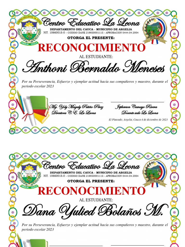 DIPLOMAS IMPRIMIR La Leona - Jepherson Camayo | PDF