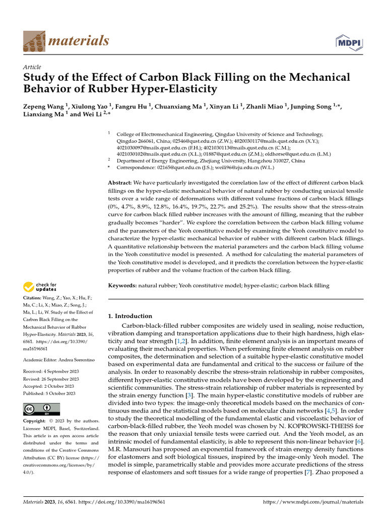 Study of The Effect of Carbon Black Filling On The | PDF | Deformation ...